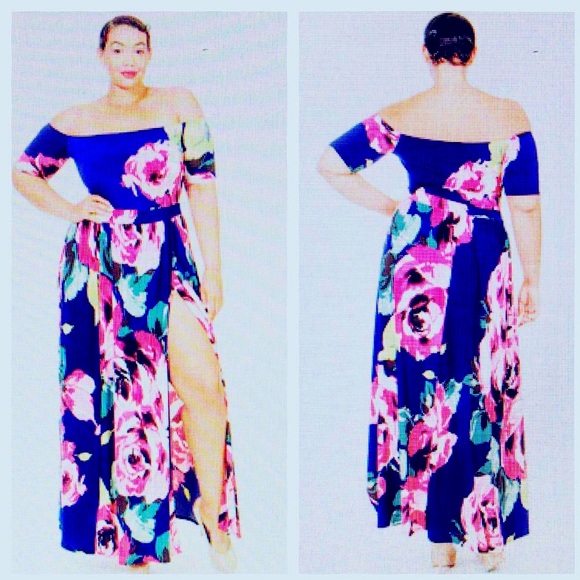 Dresses | Blue Floral Maxi Dress With High Double Split And Shorts ...